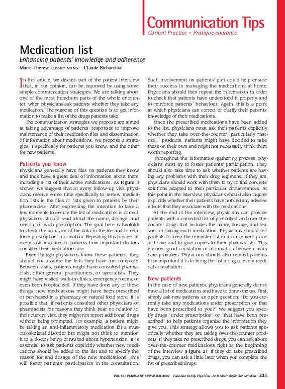(PDF) Communication tips. Medication list: enhancing patients ...