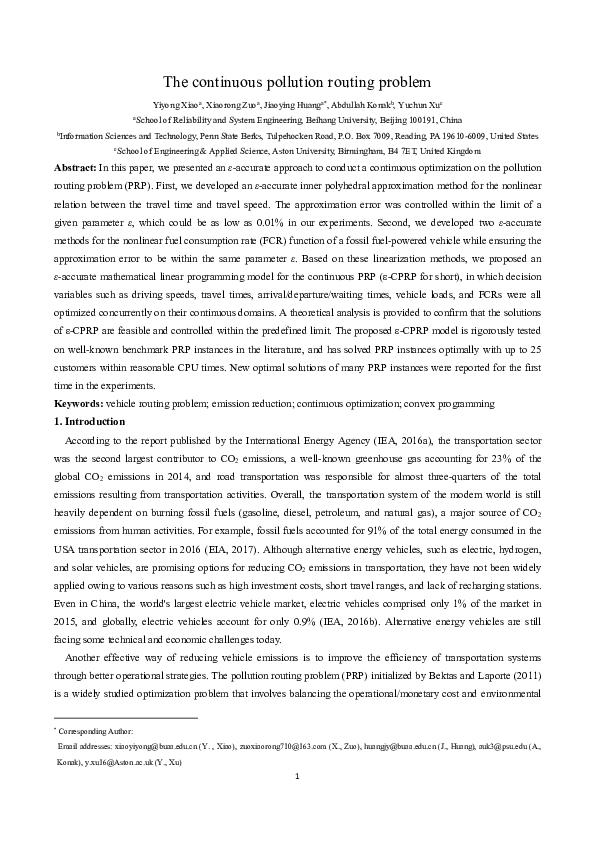 (PDF) The continuous pollution routing problem