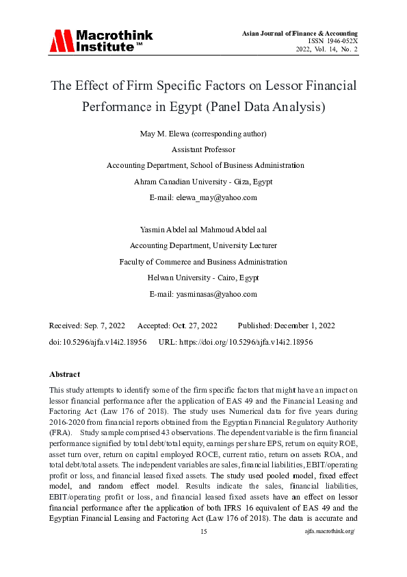 (PDF) The Effect of Firm Specific Factors on Lessor Financial ...