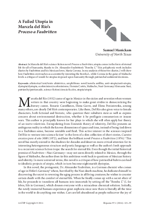 (PDF) A Failed Utopia in Marcela del Río’s Proceso a Faubritten