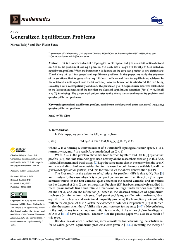 Pdf Generalized Equilibrium Problems 