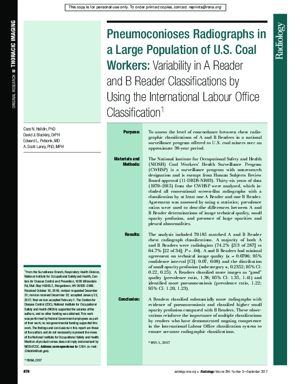 (PDF) Pneumoconioses Radiographs in a Large Population of U.S. Coal ...