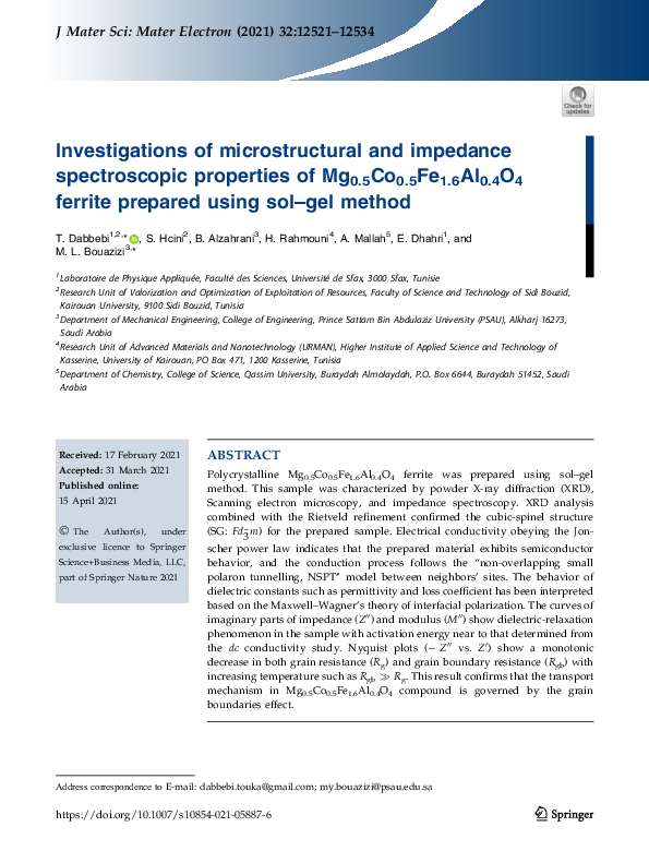 (PDF) Investigations of microstructural and impedance spectroscopic properties of Mg0.5Co0.5Fe1 ...