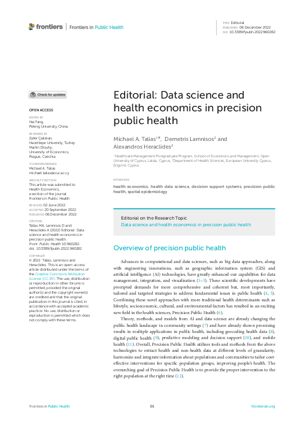 (PDF) Editorial: Data science and health economics in precision public ...