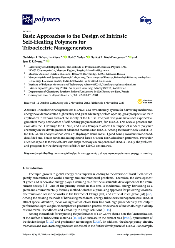 (PDF) Self-Healing Polymers in Triboelectric Nanogenerators