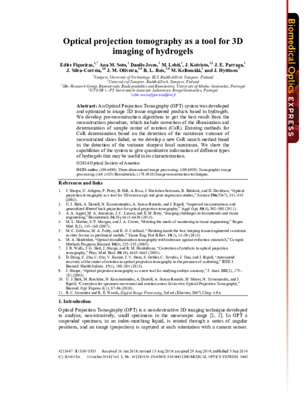 (PDF) Optical projection tomography as a tool for 3D imaging of hydrogels