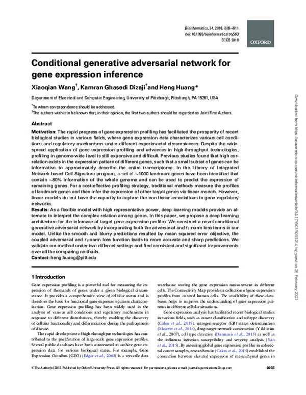 Pdf Conditional Generative Adversarial Network For Gene Expression