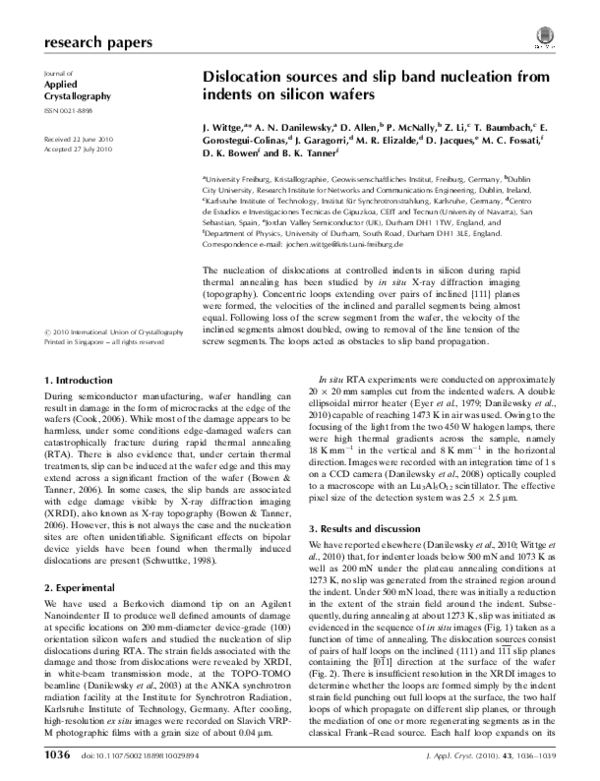 (PDF) Dislocation sources and slip band nucleation from indents on ...