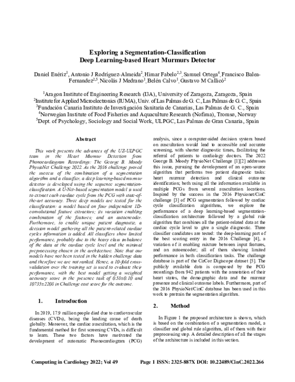 Pdf Exploring A Segmentation Classification Deep Learning Based Heart Murmurs Detector