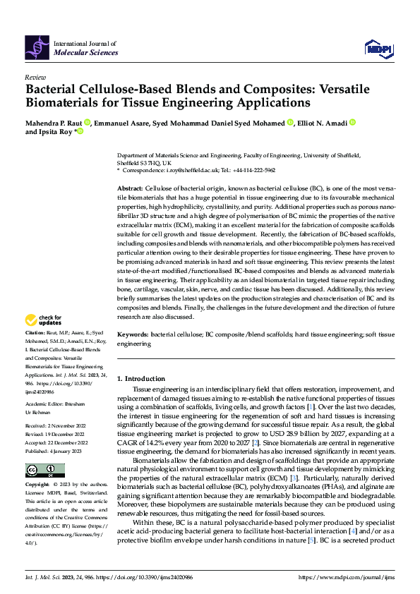 Pdf Bacterial Cellulose Based Blends And Composites Versatile Biomaterials For Tissue
