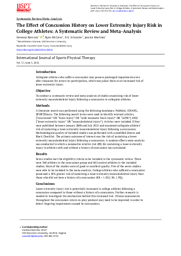 (PDF) The Effect of Concussion History on Lower Extremity Injury Risk ...