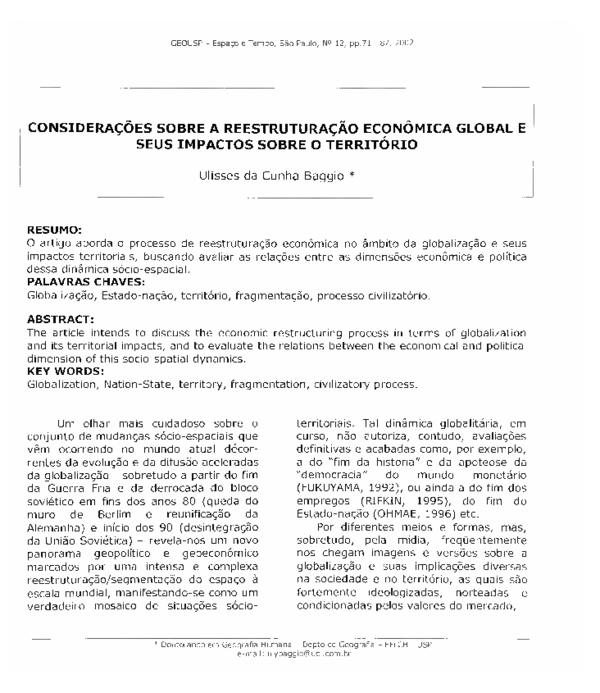 (PDF) Considerations about the Global Economic Restructuring and its ...