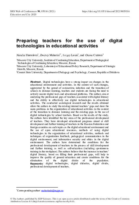 (PDF) Preparing teachers for the use of digital technologies in educational activities