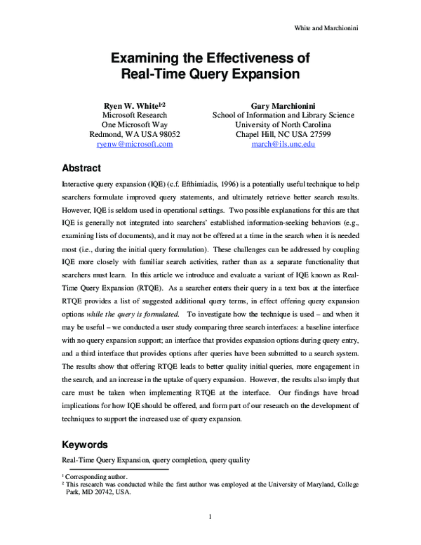 (PDF) Examining the effectiveness of real-time query expansion | Gary Marchionini - Academia.edu