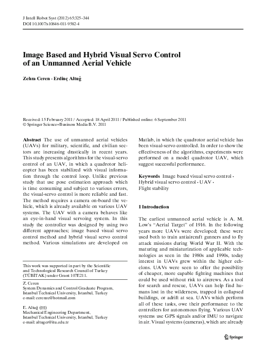 (PDF) Image Based and Hybrid Visual Servo Control of an Unmanned Aerial Vehicle