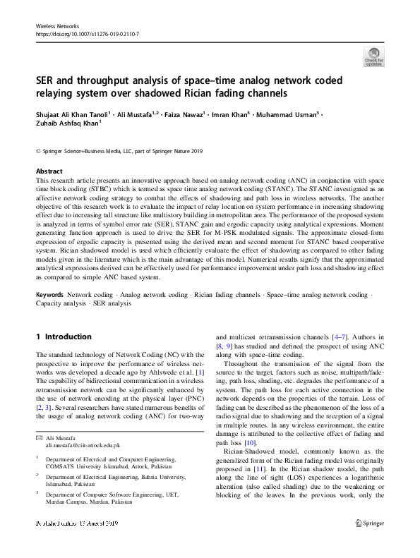 (PDF) SER and throughput analysis of space–time analog network coded relaying system over ...