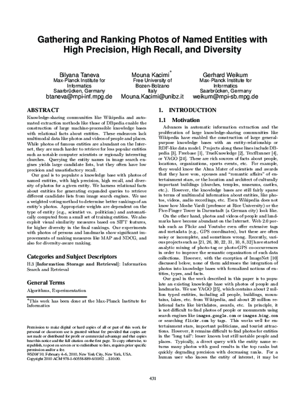 (PDF) Gathering and ranking photos of named entities with high ...