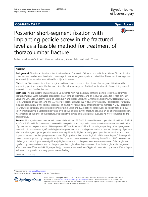 (PDF) Posterior short-segment fixation with implanting pedicle screw in the fractured level as a ...