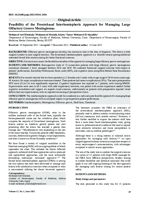 (PDF) Feasibility of the frontobasal interhemispheric approach for ...