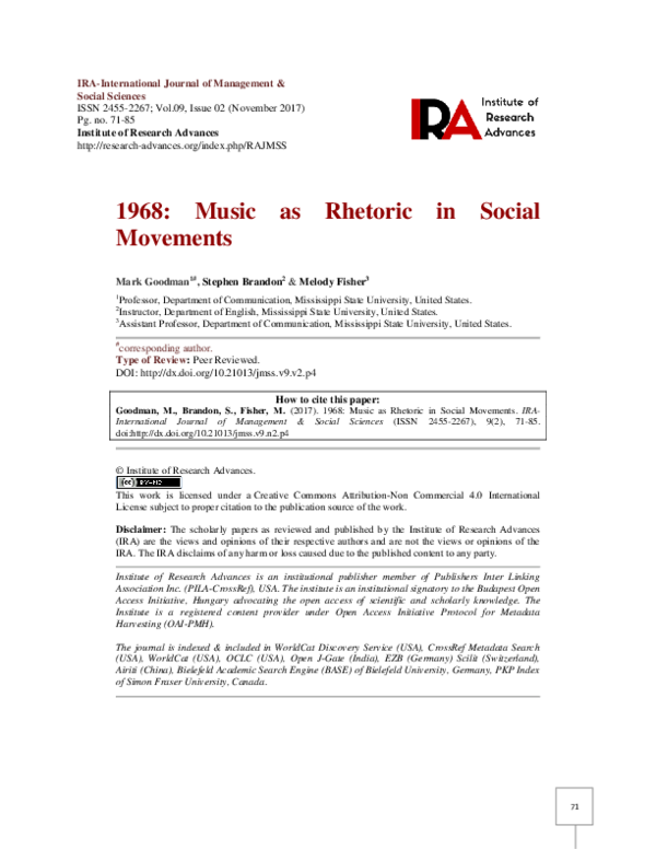 (PDF) 1968: Music as Rhetoric in Social Movements | Melody Fisher ...