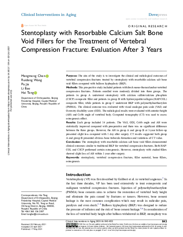 (PDF) Stentoplasty with Resorbable Calcium Salt Bone Void Fillers for ...