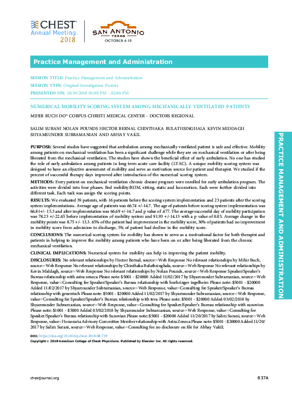 (PDF) Numerical Mobility Scoring System Among Mechanically Ventilated ...
