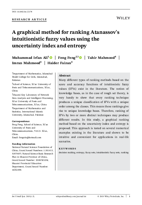 (PDF) A graphical method for ranking Atanassov's intuitionistic fuzzy values using the ...