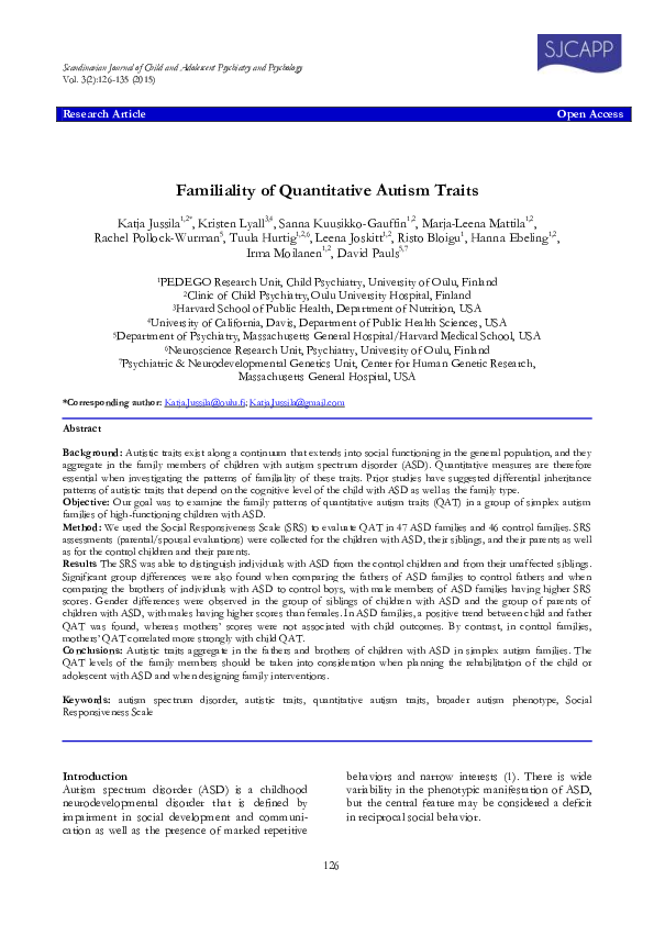(PDF) Familiality of Quantitative Autism Traits