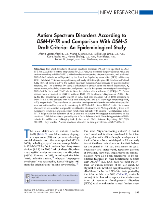 (PDF) Autism Spectrum Disorders According to DSM-IV-TR and Comparison ...