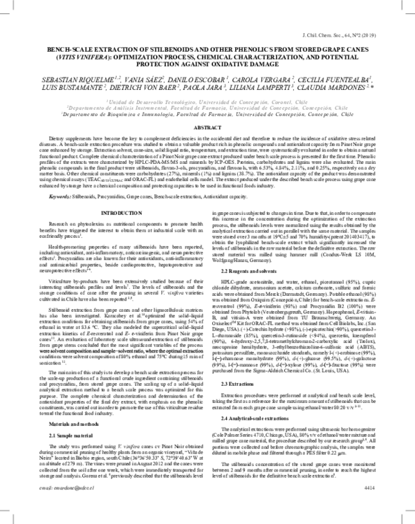 (PDF) Bench-Scale Extraction of Stilbenoids and Other Phenolics from Stored Grape Canes (Vitis ...