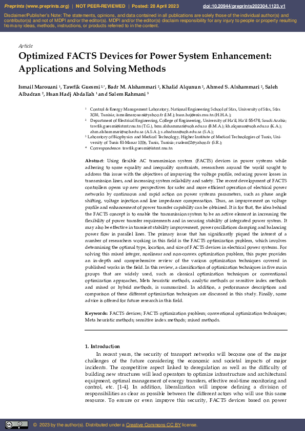 Pdf Optimized Facts Devices For Power System Enhancement Applications And Solving Methods