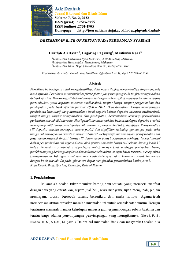 (PDF) Determinan Rate of Return Pada Perbankan Syariah
