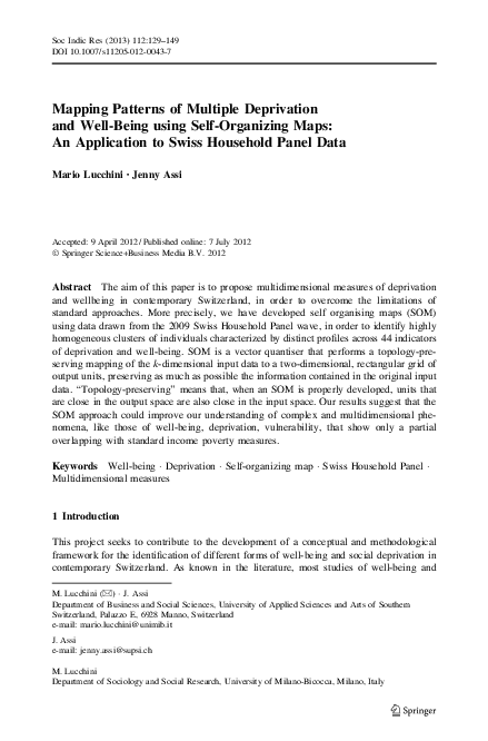 (PDF) Mapping Patterns of Multiple Deprivation and Well-Being using Self-Organizing Maps: An ...