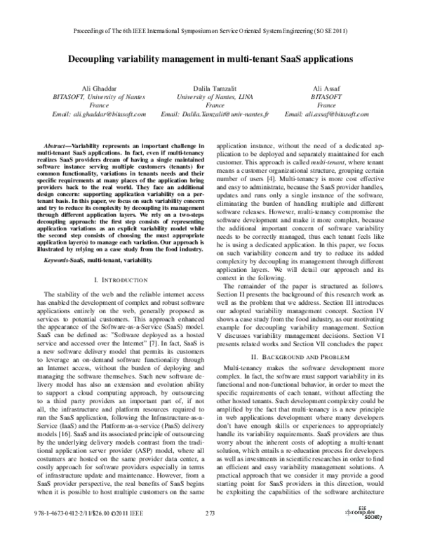 (PDF) Decoupling variability management in multi-tenant SaaS applications