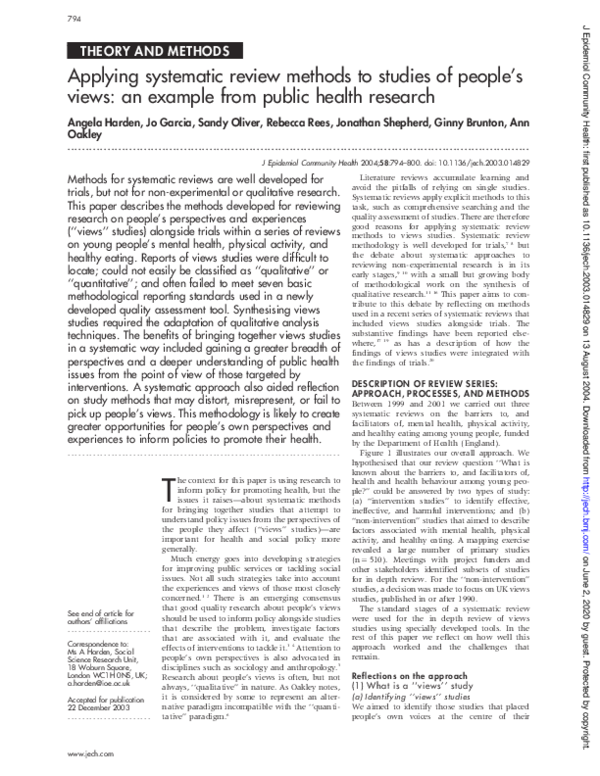 (PDF) Applying systematic review methods to studies of people's views ...