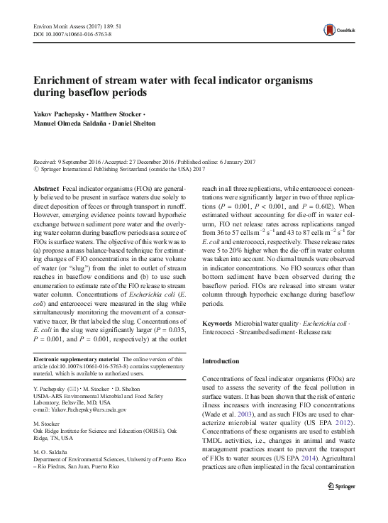 (PDF) Enrichment of stream water with fecal indicator organisms during ...