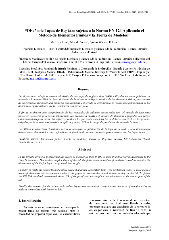 (PDF) Diseño de Tapas de Registro sujetas a la Norma EN-124 Aplicando el Método de Elementos ...