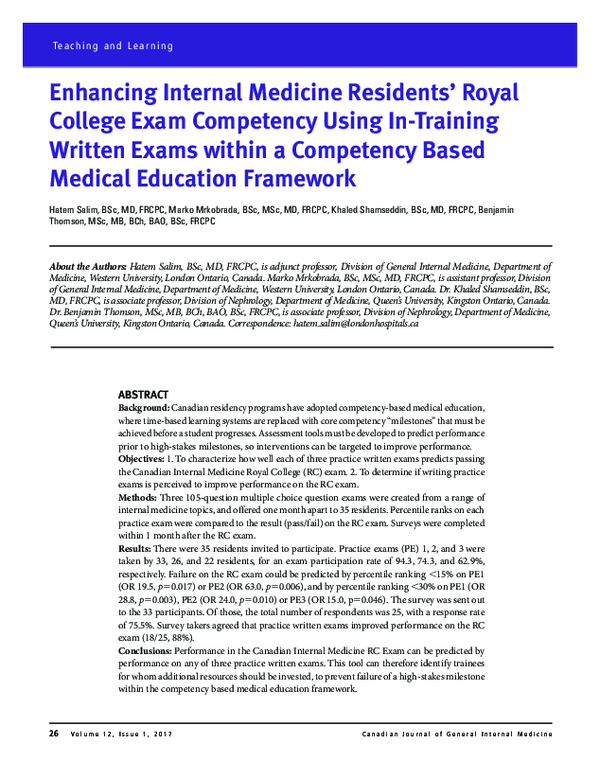 (PDF) Enhancing Internal Medicine Residents’ Royal College Exam ...