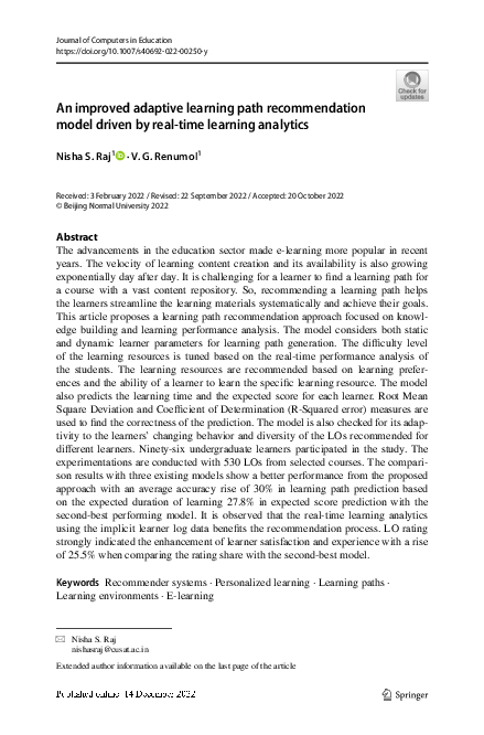 (PDF) An improved adaptive learning path recommendation model driven by real-time learning analytics
