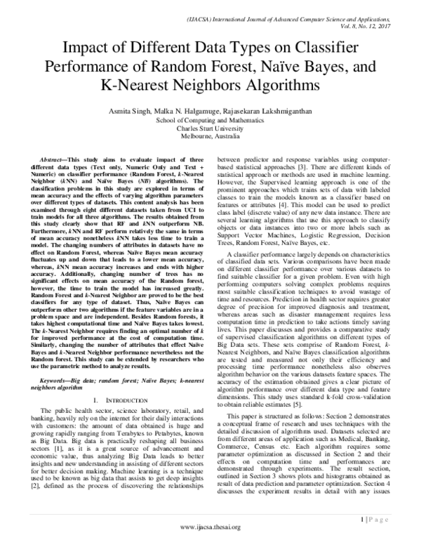 (PDF) Impact of Different Data Types on Classifier Performance of Random Forest, Naïve Bayes ...