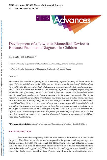 (PDF) Development of a Low-cost Biomedical Device to Enhance Pneumonia ...