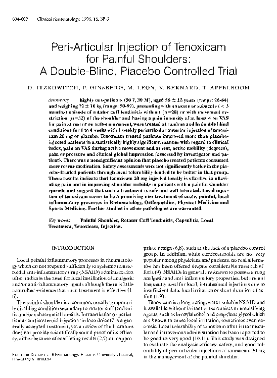 (PDF) Peri-articular injection of tenoxicam for painful shoulders: A ...
