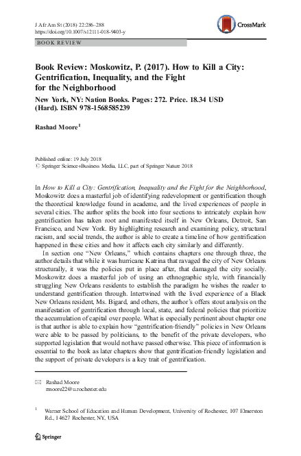 (PDF) Book Review: Moskowitz, P. (2017). How to Kill a City ...