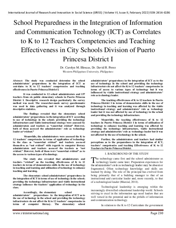 (PDF) School Preparedness in the Integration of Information and ...