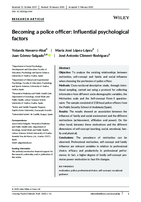 (PDF) Becoming a police officer: Influential psychological factors