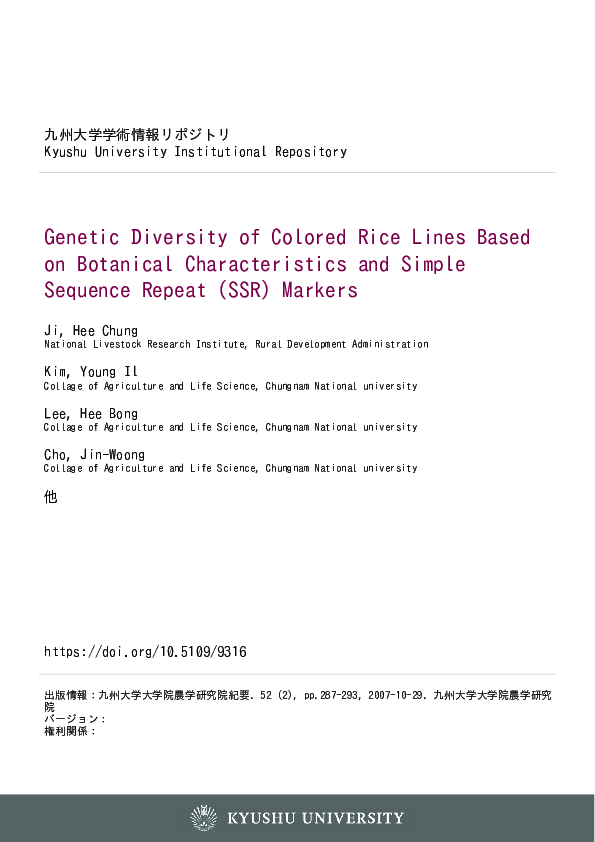 (PDF) Genetic Diversity of Colored Rice Lines Based on Botanical Characteristics and Simple ...