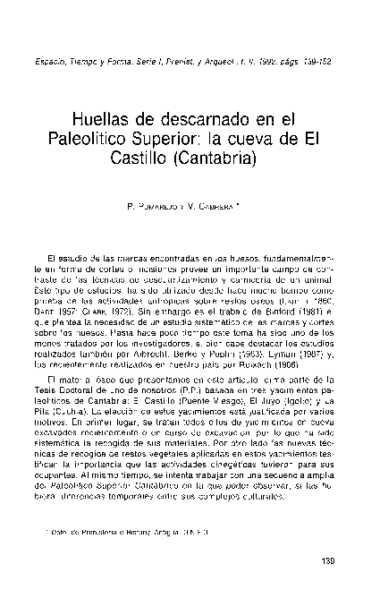 (PDF) Huellas de descarnado en el Paleolítico Superior : la cueva de El ...