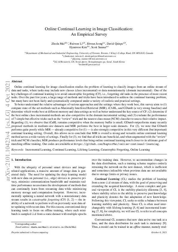(PDF) Online continual learning in image classification: An empirical survey