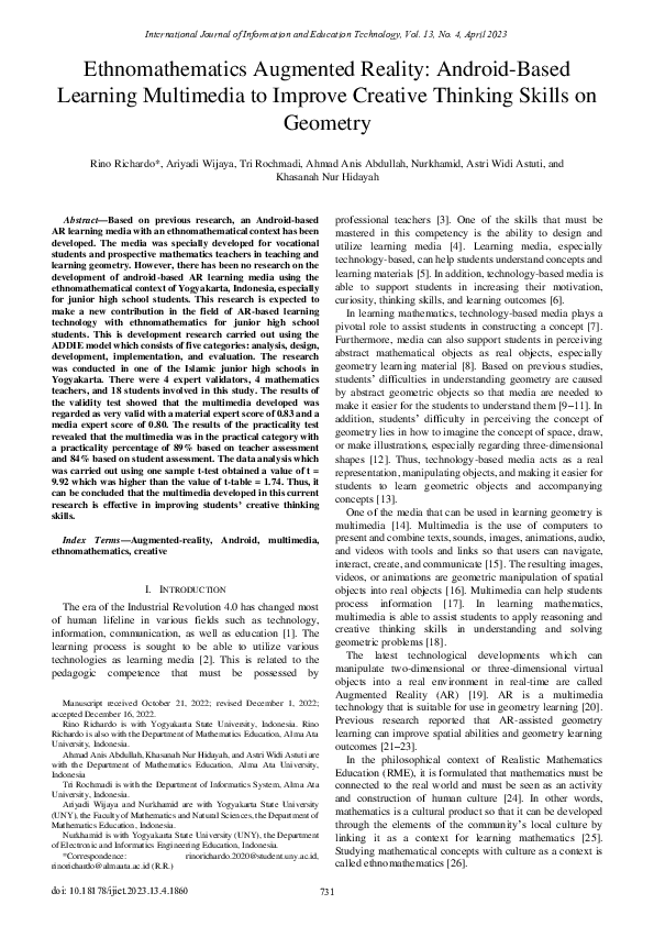 (PDF) Ethnomathematics Augmented Reality: Android-Based Learning ...
