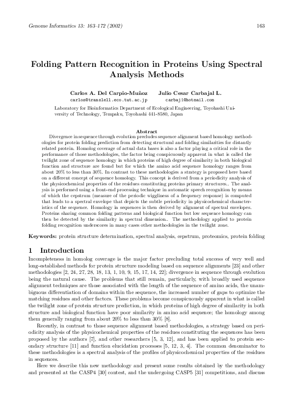 (PDF) Folding pattern recognition in proteins using spectral analysis methods